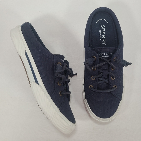 Sperry | Shoes | Sperry Navy Blue Canvas Pier Wave Slip On Mule Womens ...